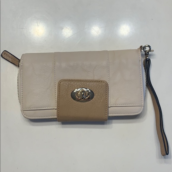 Bags | Cream Colored Clutch With Brown And Gold Trim | Poshmark